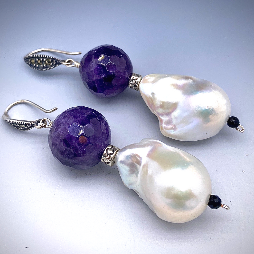 Freshwater Baroque Pearl Earrings with Amethyst – Irrum Merrill